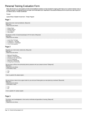 Fillable Online Personal Training Evaluation Form. Get Fit Form Fax ...