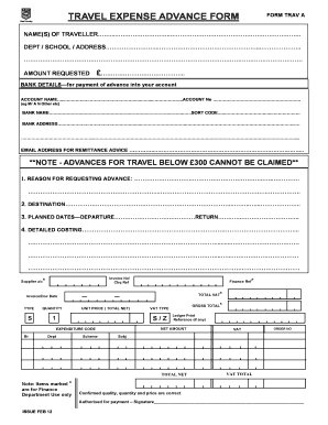 Fillable Online TRAVEL EXPENSE ADVANCE FORM Fax Email Print - pdfFiller
