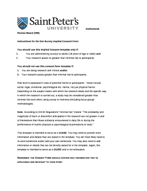 Instructions for On-line Survey Implied Consent Doc Template | pdfFiller
