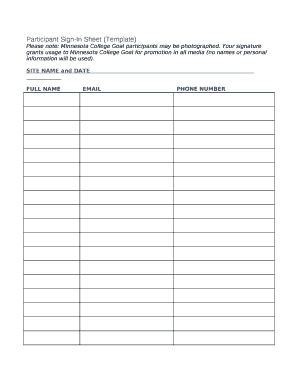 Participant Sign-In Sheet (Template) Doc Template | pdfFiller