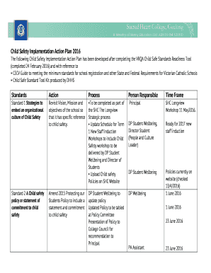 Fillable Online The following Child Safety Implementation Action Plan ...