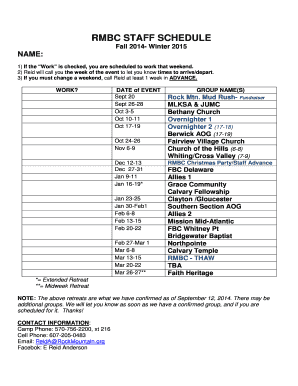 Fillable Online STAFF RETREAT SCHEDULE- SAMPLE Fax Email Print - pdfFiller