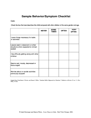 Fillable Online Sample Behavior/Symptom Checklist Fax Email Print ...