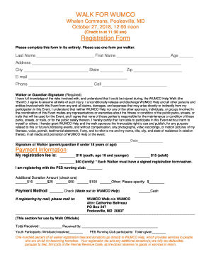 Fillable Online WALK FOR WUMCO Registration Form Fax Email Print ...