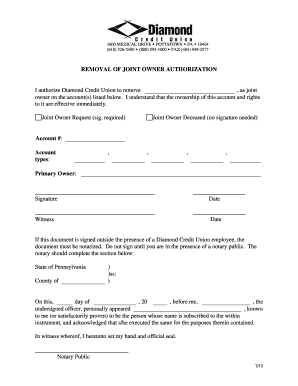 Fillable Online remove joint owner form - Diamond Credit Union Fax ...