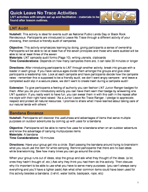 Fillable Online Quick Leave No Trace Activities - Nevada Outdoor School ...
