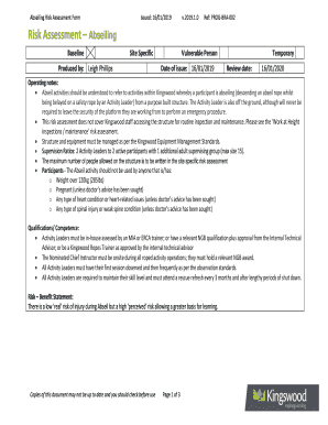 Fillable Online Abseiling Risk Assessment Form Issued: 16/01/2019 v ...