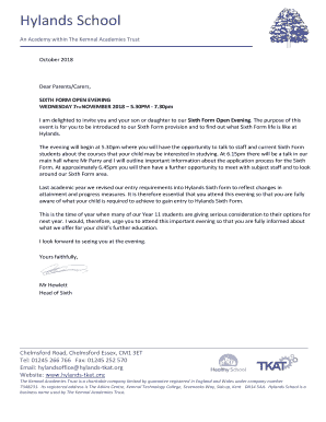 Fillable Online Sixth Form Open Evening - Hylands School Fax Email ...