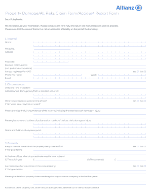 Fillable Online Property Damage/All Risks Claim Form/Accident Report ...