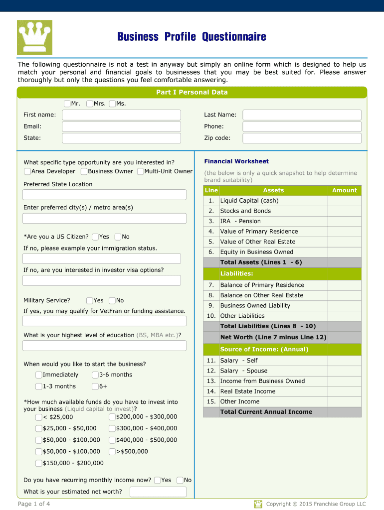Fillable Online Business Profile Questionnaire Fax Email Print - pdfFiller