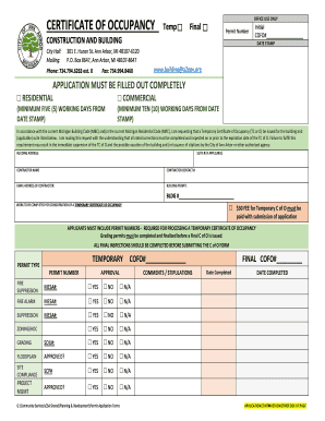 Fillable Online Certificate of Occupancy Application.docx Fax Email ...