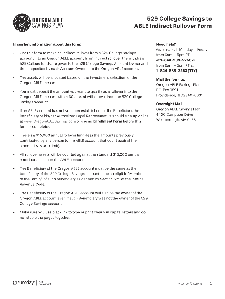 Fillable Online 529 College Savings to ABLE Indirect Rollover Form. 529 ...