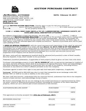Fillable Online AUCTION PURCHASE CONTRACT - Halfhill Auctions Fax Email ...