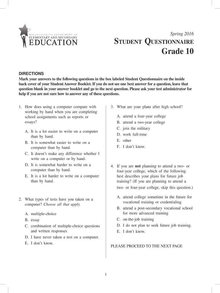 Fillable Online Questionnaire ISRD3: Standard Student Questionnaire ...