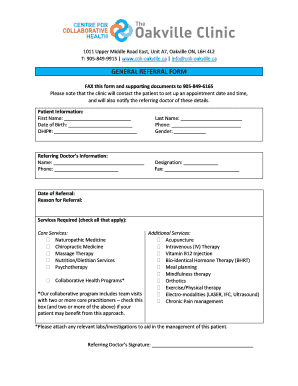 Fillable Online GENERAL REFERRAL FORM - cch-oakville.ca Fax Email Print ...