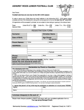 Fillable Online ashurst wood juniors football club - AWJFC.net Fax ...