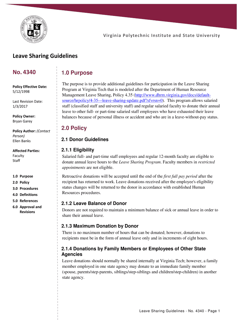 Fillable Online policies vt 4340. Leave Sharing Guidelines Fax Email ...