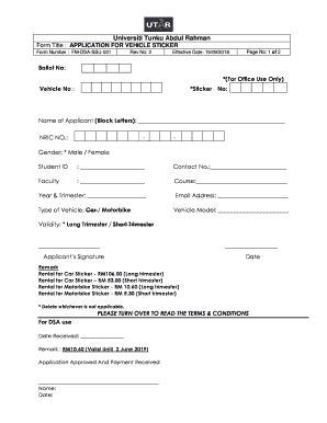 Fillable Online Universiti Tunku Abdul Rahman Form Title : APPLICATION ...