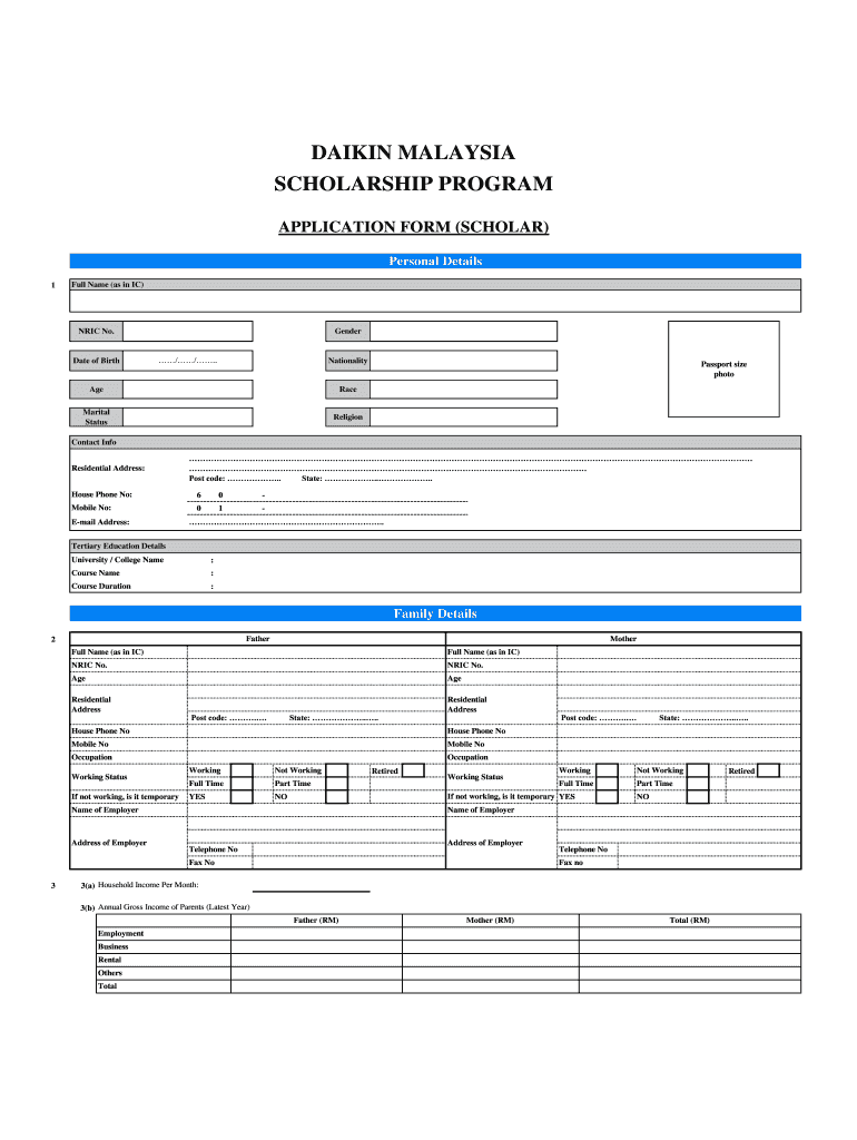 Fillable Online APPLICATION FORM (SCHOLAR) Fax Email Print - pdfFiller