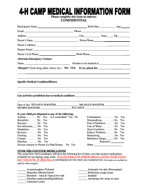 Fillable Online extension arizona 4-h camp medication information form ...