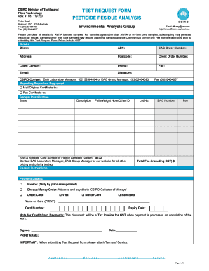 Fillable Online test request form pesticide residue analysis - CBH ...