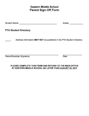 Fillable Online Parent Sign-Off Form - Greenwich Public Schools Fax ...