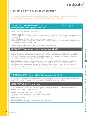 Fillable Online New and Young Worker Orientation Checklist Fillable PDF ...