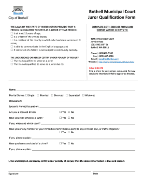 Fillable Online Bothell Municipal Court Juror Form Fax Email Print - pdfFiller