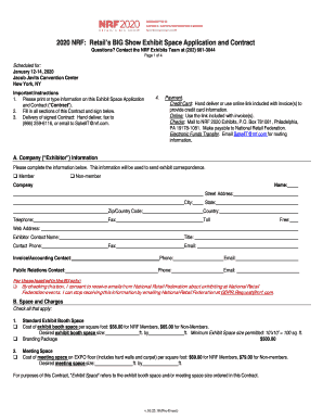 Fillable Online 2020 NRF: Retails BIG Show Exhibit Space Application ...