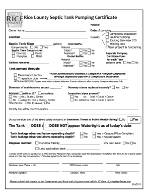 Fillable Online Rice County Septic Tank Pumping Certificate Fax Email ...