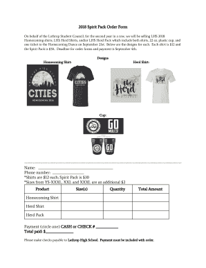 Fillable Online 2018 Spirit Pack Order Form Fax Email Print - pdfFiller