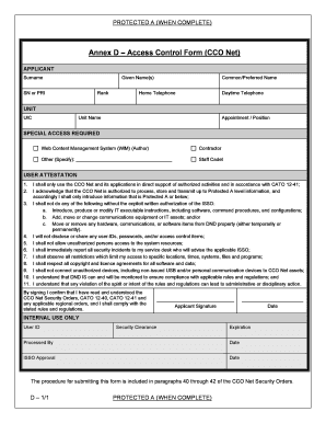 Fillable Online Annex DAccess Control Form (CCO Net) - Victoria Army ...