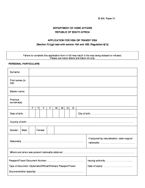 Fillable Online South African Application Form - Fill Online, Printable ...
