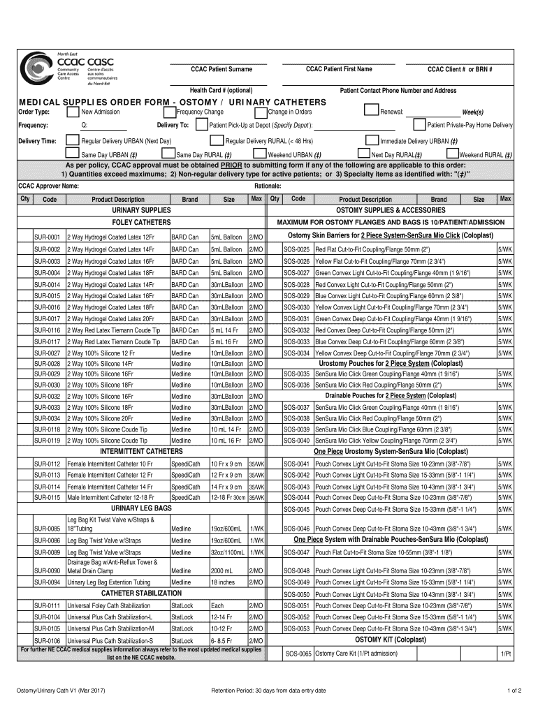 Fillable Online medical supplies order form - ostomy / urinary ...