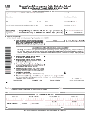 Fillable Online Form E-585, Nonprofit and Governmental Entity Claim for ...