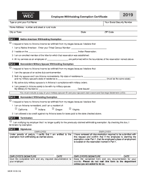 Fillable Online Arizona Form 2019 WEC Employee Withholding Exemption ...