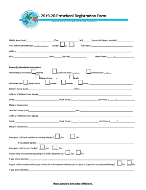 Fillable Online 2019 20 Preschool Registration Form Fax Email Print ...