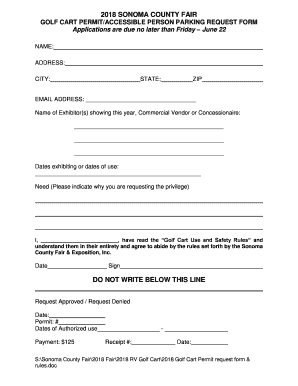 Fillable Online Golf Cart Permit/Disabled Person Parking Request Form ...