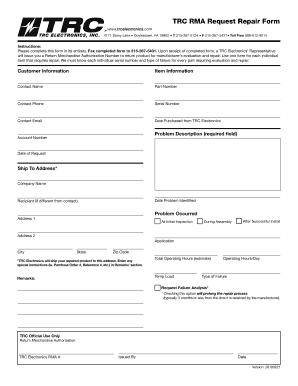 Fillable Online TRC RMA Request Repair Form Fax Email Print - pdfFiller