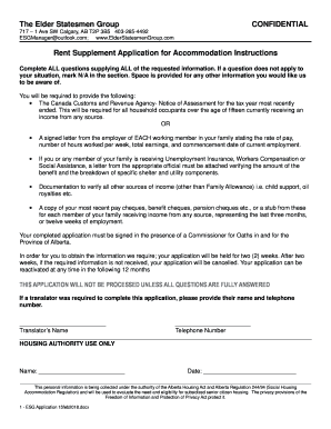 Fillable Online Rent Supplement Application for Accommodation ...