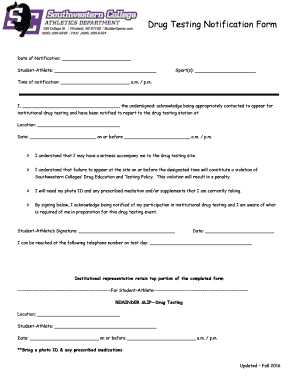 Fillable Online Drug Testing Notification Form Fax Email Print - pdfFiller