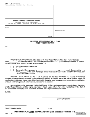 Fillable Online NOTICE OF MODIFIED CHAPTER 13 PLAN Fax Email Print ...
