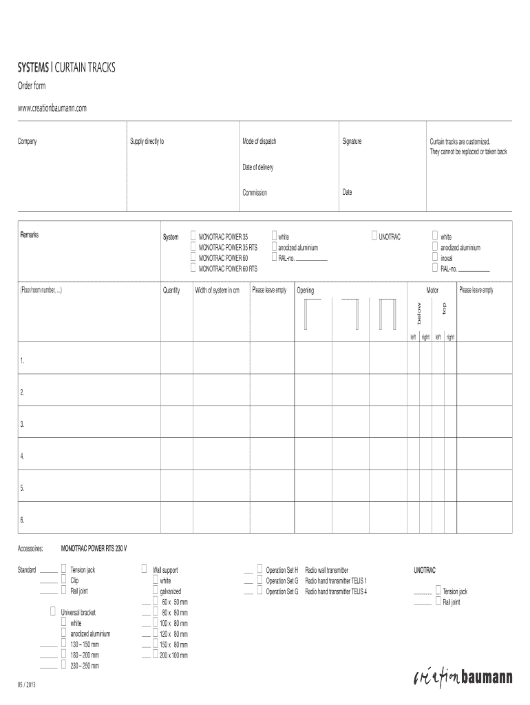 Fillable Online Order form CURTAIN TRACKS (PDF) Fax Email Print - pdfFiller