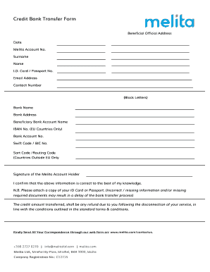Fillable Online Credit Bank Transfer Form Fax Email Print - pdfFiller