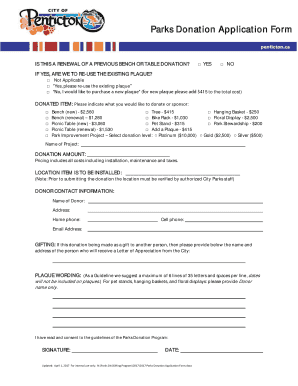 Fillable Online Parks Donation Application Form - City of Penticton Fax Email Print - pdfFiller