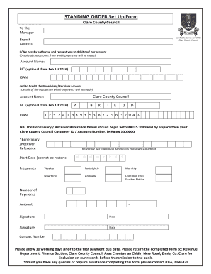 Fillable Online Revenue Section Standing Order Request Form - Clare ...