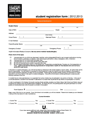 Fillable Online student registration form2012 Fax Email Print - pdfFiller