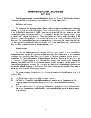 Fillable Online 1 fraternal organization agreement (ifc) (2017-2018 ...