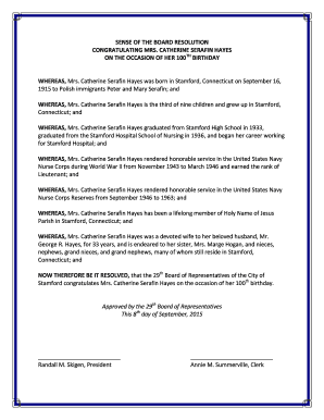 Fillable Online SENSE OF THE BOARD RESOLUTION CONGRATULATING MRS ...