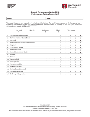 Fillable Online Speech Performance Scale (SPS) Performance Rating Form ...